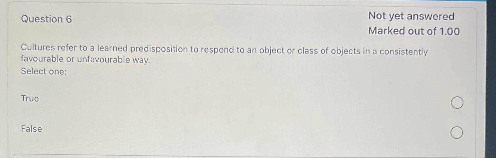 Solved Question 6Not yet answered Marked out of 1.00Cultures | Chegg.com