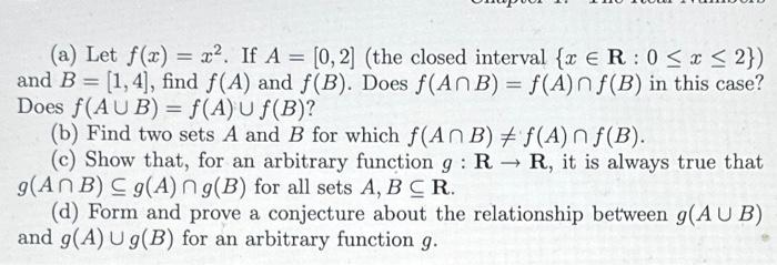Solved Exercise 1.2.6. Given a function f and a subset A of | Chegg.com