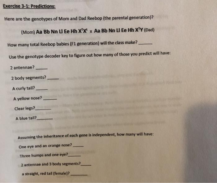 Solved Laboratory 3: Making Reebops: a model for meiosis The | Chegg.com