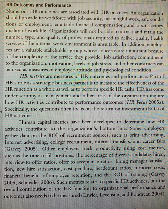 Solved HR Outcomes and Performance Numerous HR outcomes are | Chegg.com
