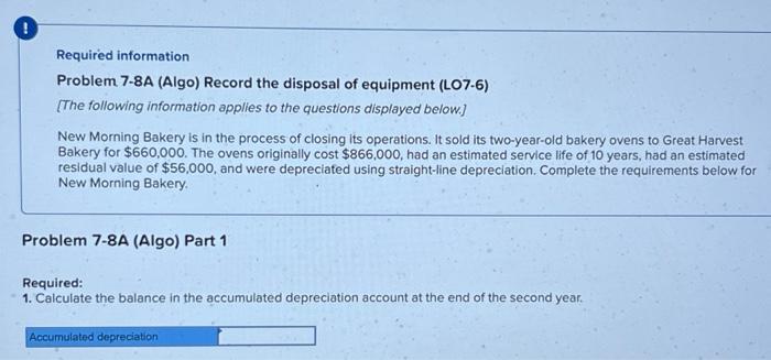 Solved Required information Problem 7-8A (Algo) Record the | Chegg.com