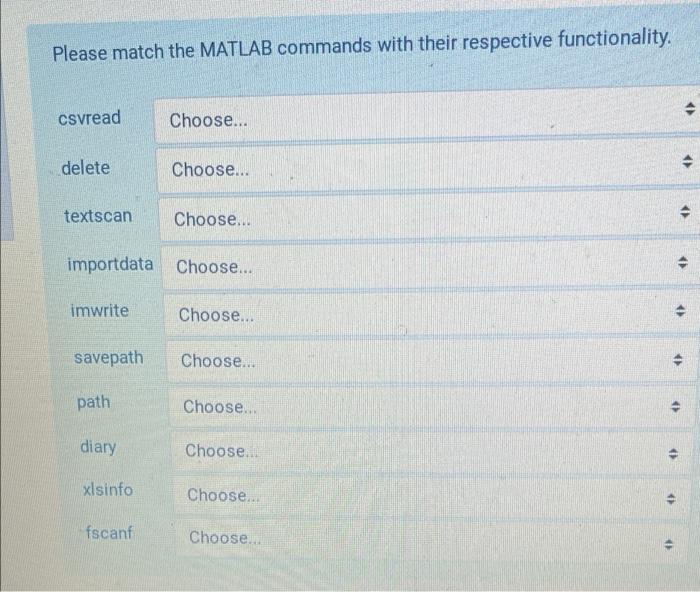 Solved Please match the MATLAB commands with their | Chegg.com