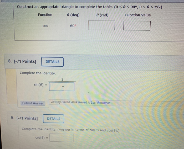 Solved Construct an appropriate triangle to complete the | Chegg.com