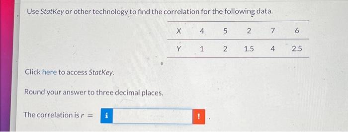 Solved Use StatKey or other technology to find the | Chegg.com