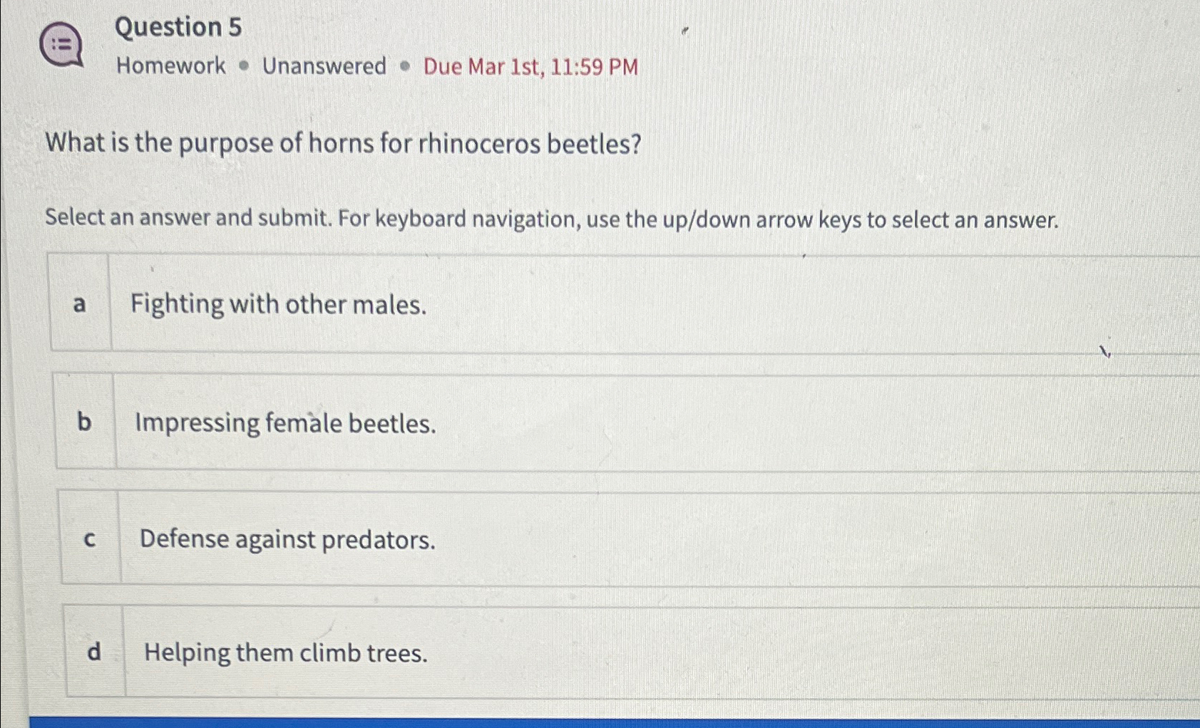 Solved Question 5Homework * ﻿Unanswered * ﻿Due Mar | Chegg.com