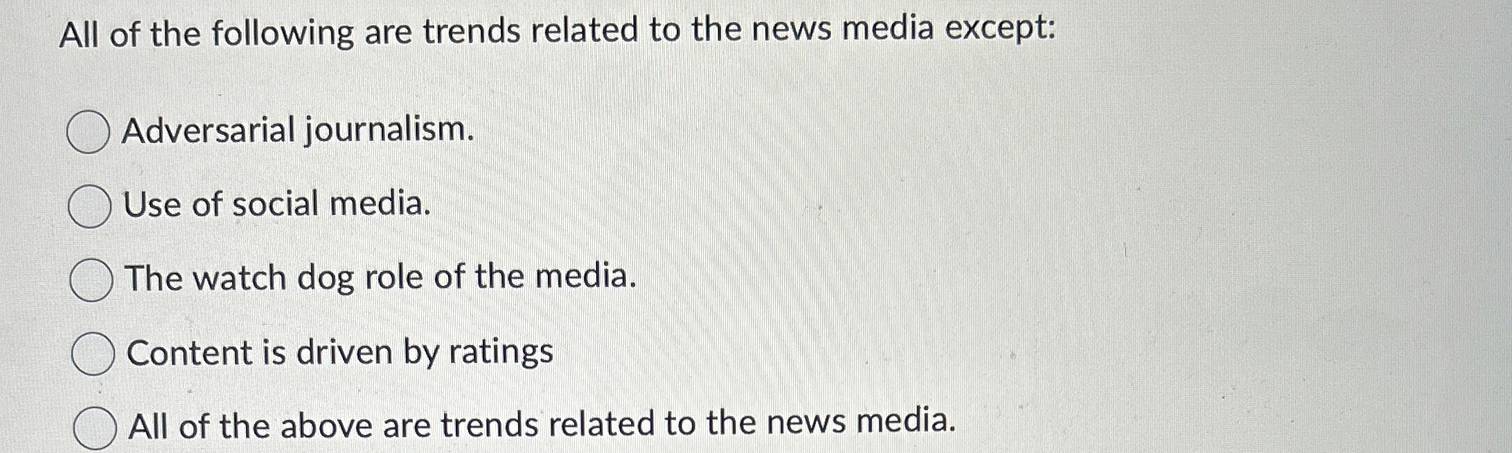Solved All of the following are trends related to the news | Chegg.com