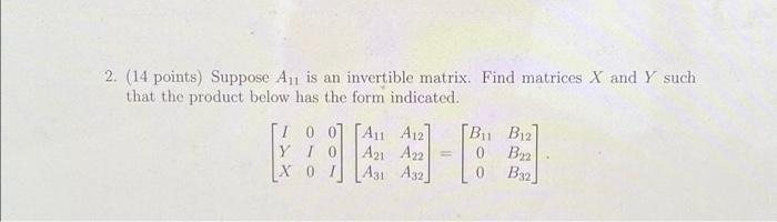 Solved (14 points) Suppose A11 is an invertible matrix. Find | Chegg.com