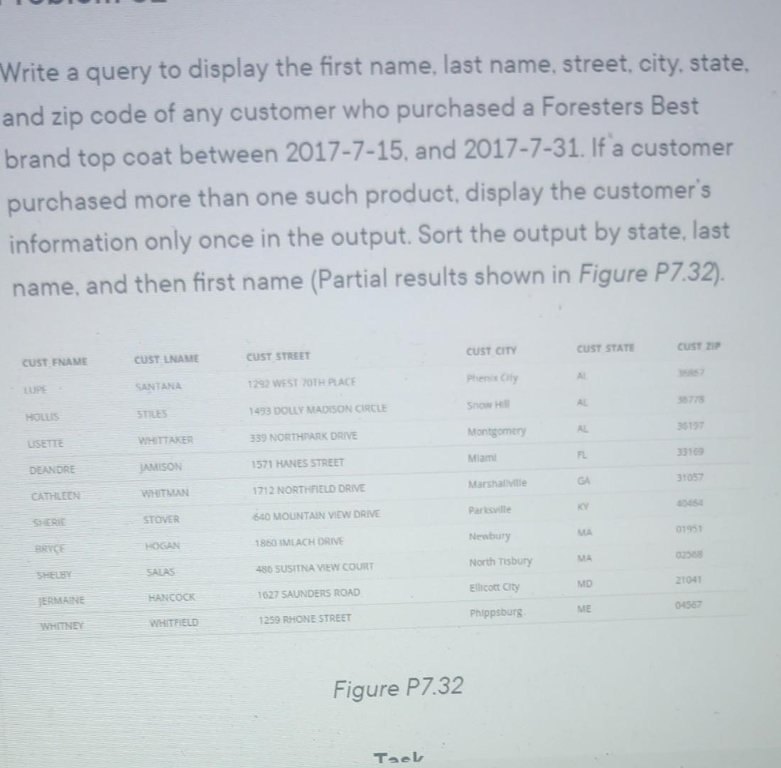 Write a query to display the first name, last name, | Chegg.com