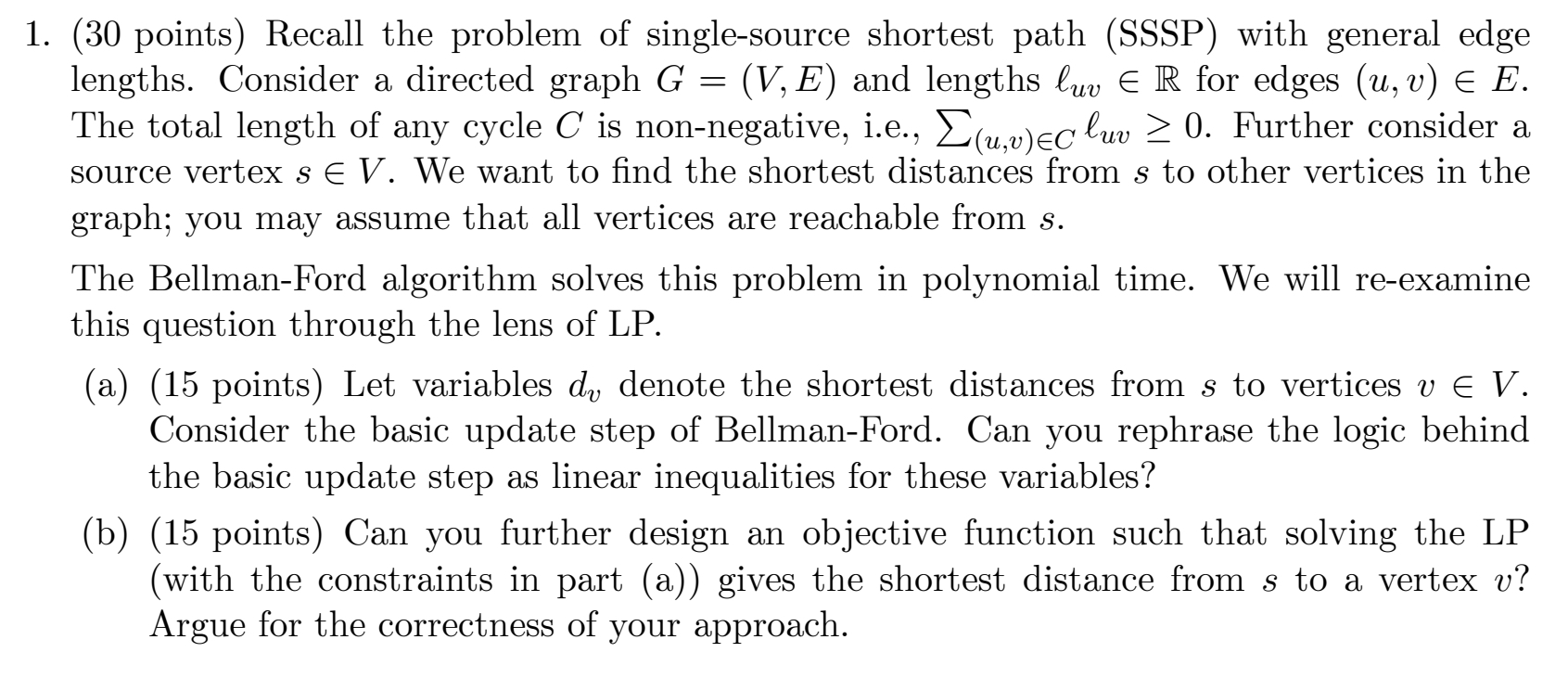 Solved (30 ﻿points) ﻿Recall the problem of single-source | Chegg.com