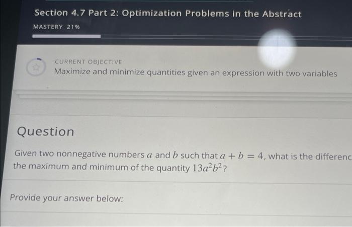 Solved CURRENT OBJECTIVE Maximize and minimize quantities | Chegg.com