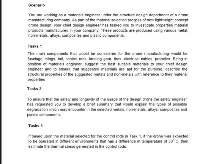 Solved Scenario You are working as a materials engineer | Chegg.com