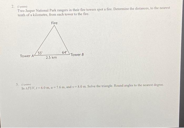 Solved 2. (2 points) Two Jasper National Park rangers in | Chegg.com