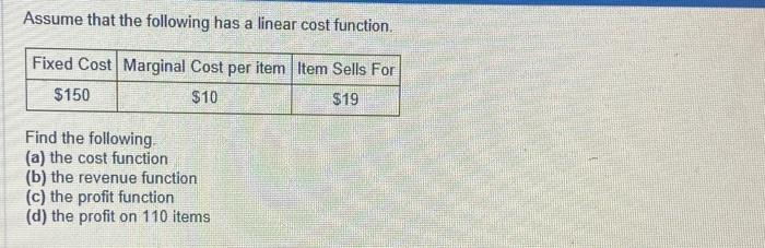 Solved Assume That The Following Has A Linear Cost Function