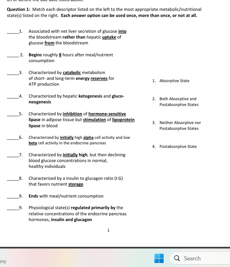 Solved Question 1: Match each descriptor listed on the left | Chegg.com
