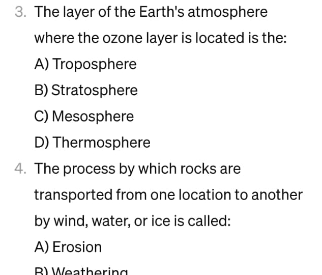Solved Earth Science: The layer of the Earth's atmosphere | Chegg.com