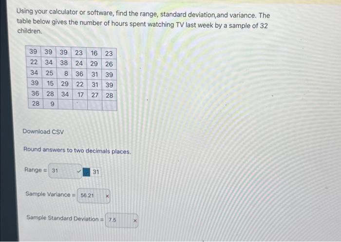 Solved Using your calculator or software, find the range, | Chegg.com