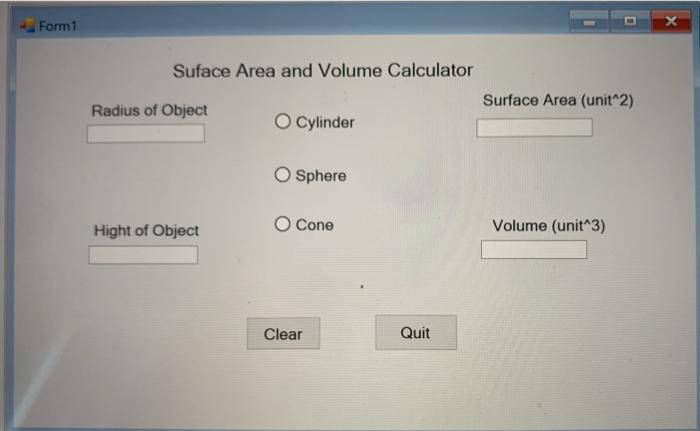 Solved X х Form1 Suface Area and Volume Calculator Surface | Chegg.com
