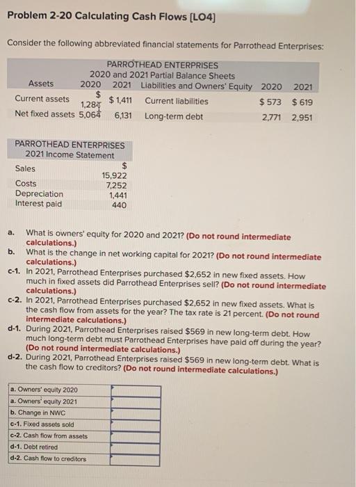 Solved Problem 2-20 Calculating Cash Flows (L04] Consider | Chegg.com