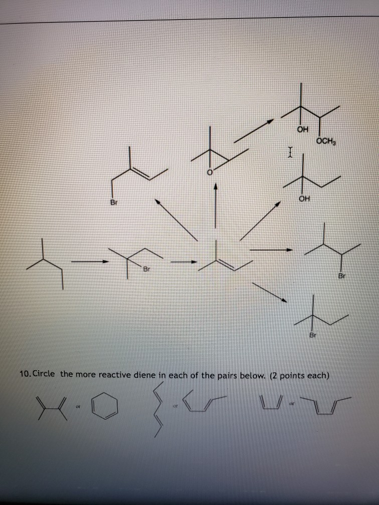 Solved OH OCH, 人一 Br Br 10. Circle the more reactive diene | Chegg.com
