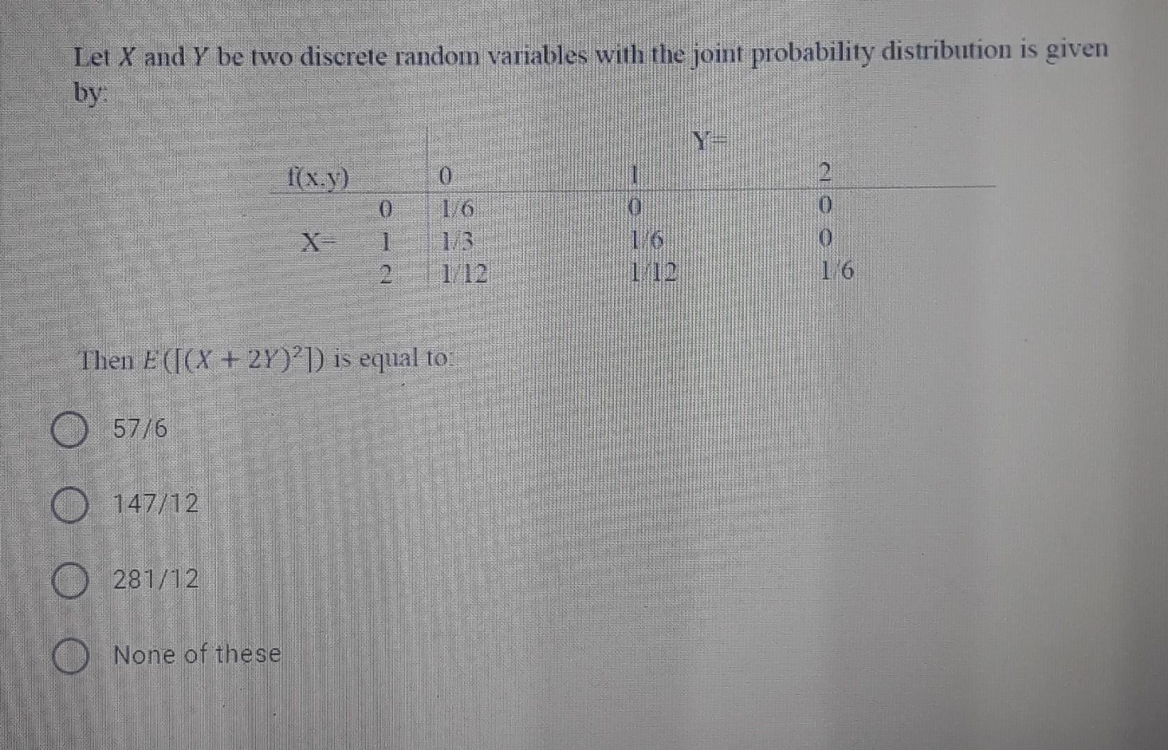 Solved Let X and Y be two discrete random variables with the | Chegg.com