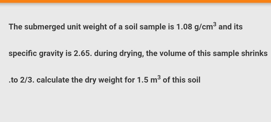 Solved The submerged unit weight of a soil sample is 1.08 | Chegg.com