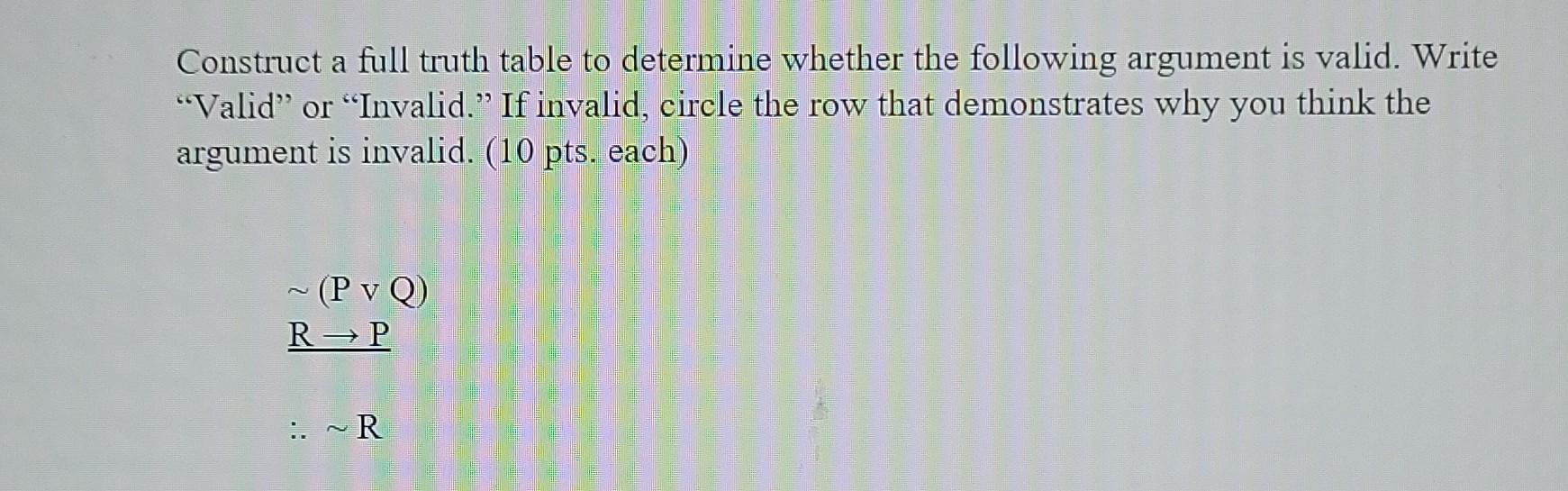 Construct a full truth table to determine whether the | Chegg.com