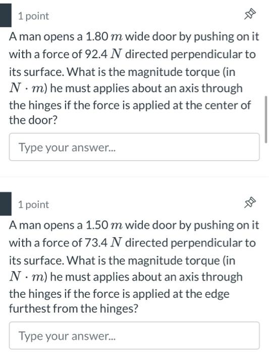 Solved A man opens a 1.80 m wide door by pushing on it with | Chegg.com