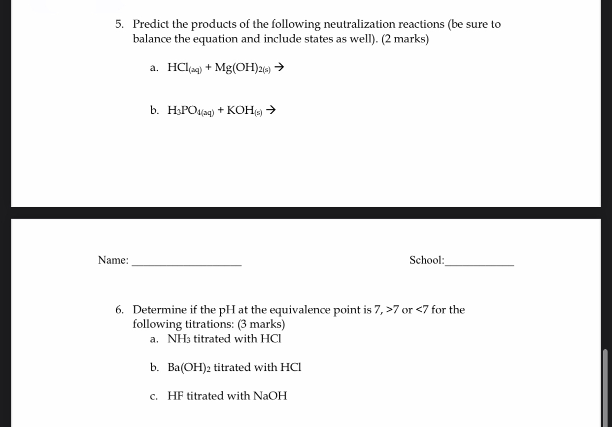 Solved Predict the products of the following neutralization | Chegg.com
