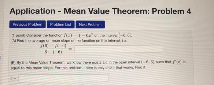 Solved Application - Mean Value Theorem: Problem 3 Previous | Chegg.com