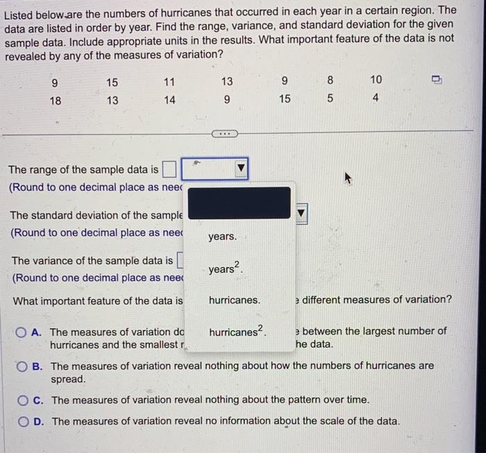 Solved Listed below are the numbers of hurricanes that | Chegg.com
