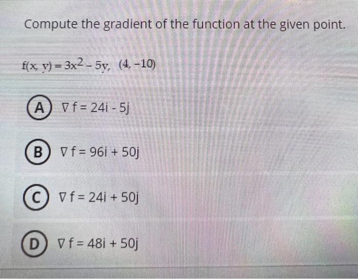 Solved Compute the gradient of the function at the given | Chegg.com