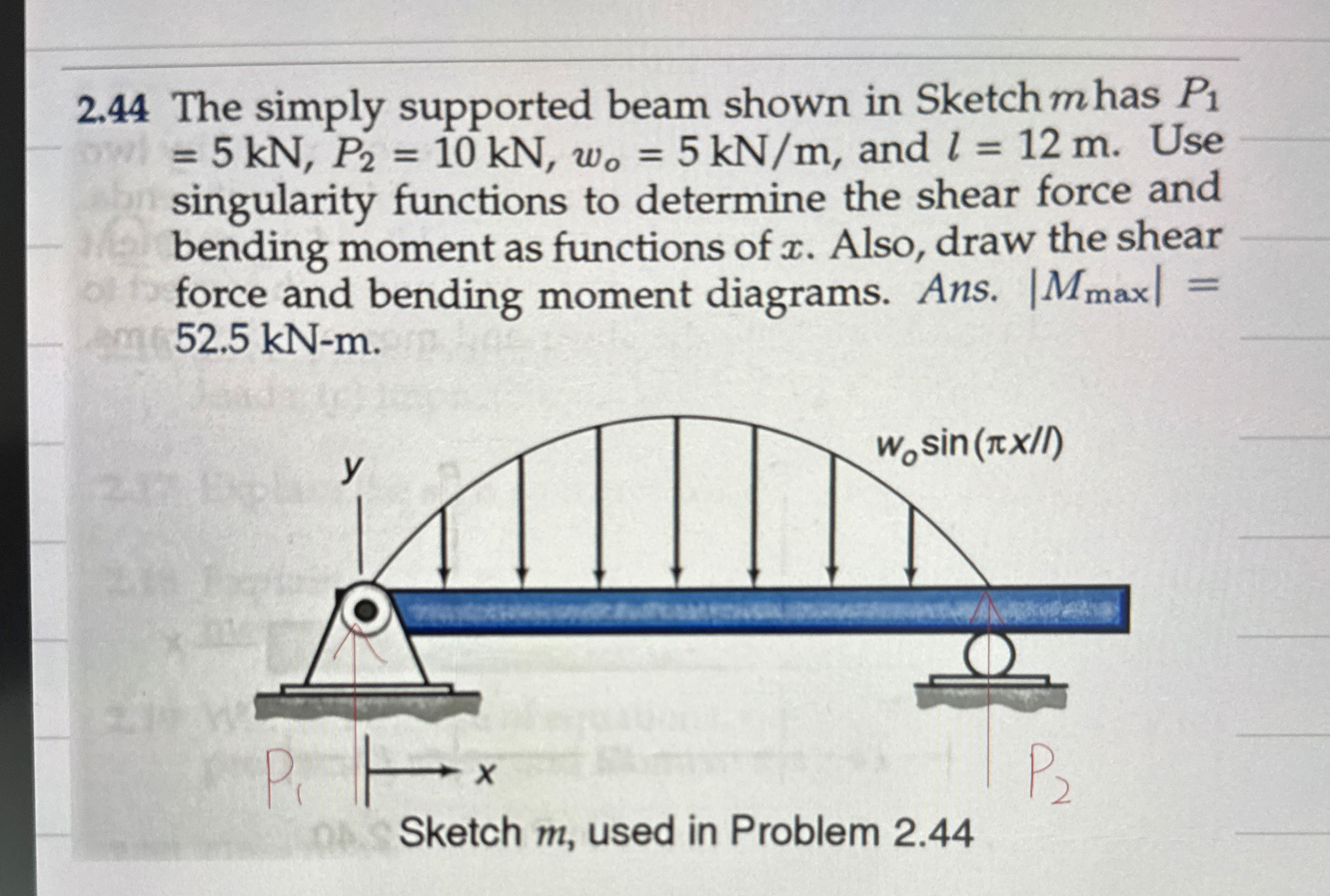 2.44 ﻿The simply supported beam shown in Sketch m | Chegg.com