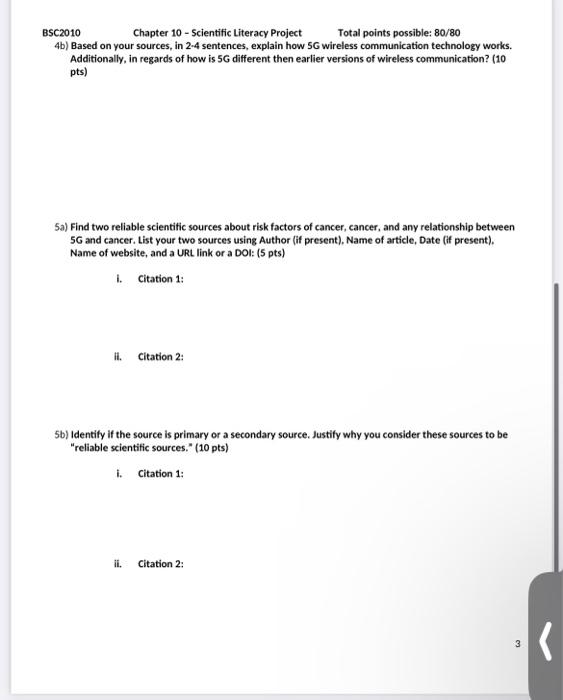 Solved BSC2010 Chapter 10 - Scientific Literacy Project | Chegg.com