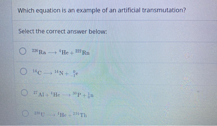 Solved Which equation is an example of an artificial | Chegg.com