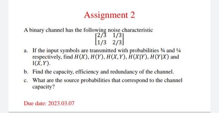 Solved A binary channel has the following noise | Chegg.com