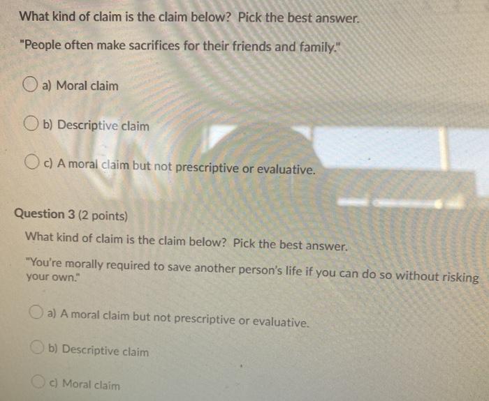 Solved What kind of claim is the claim below? Pick the best | Chegg.com