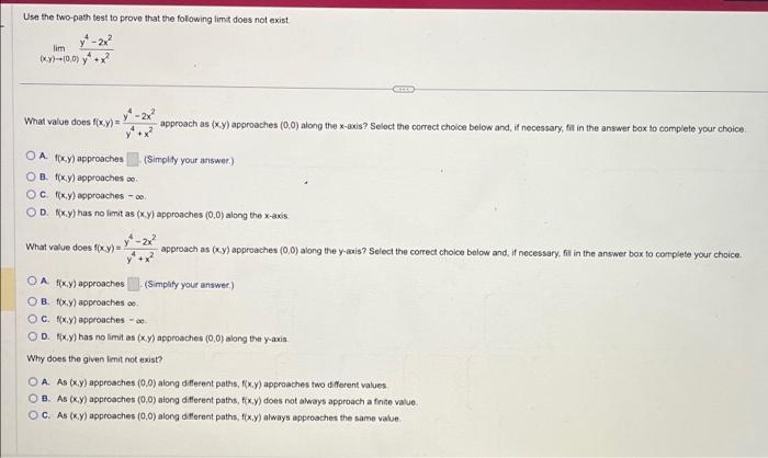 Solved Use the two-path test to prove that the folowing | Chegg.com