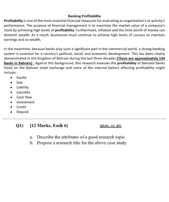 Solved Banking Profitability Profitability is one of the | Chegg.com
