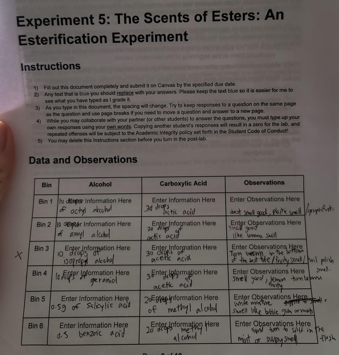 Solved Experiment 5: The Scents of Esters: An Esterification | Chegg.com