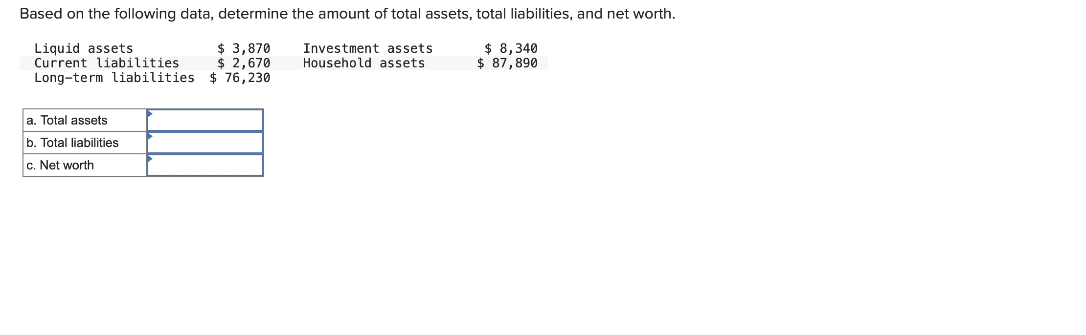 Solved Based on the following data, determine the amount of | Chegg.com