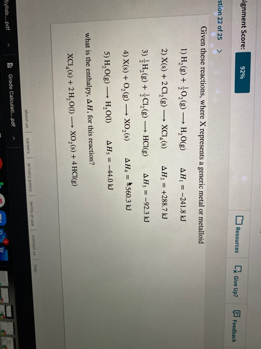 Solved signment Score: 92% Resources Give Up? Feedback stion | Chegg.com