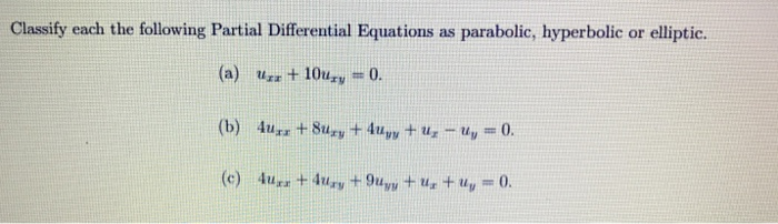 Solved Classify each the following Partial Differential | Chegg.com