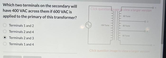 Solved Which two terminals on the secondary will have 400 | Chegg.com