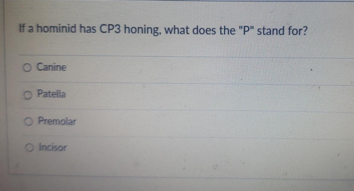 Solved If a hominid has CP3 honing, what does the "P" stand | Chegg.com