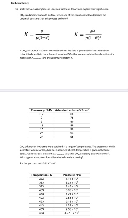Solved Isotherm theory 1) State the four assumptions of | Chegg.com