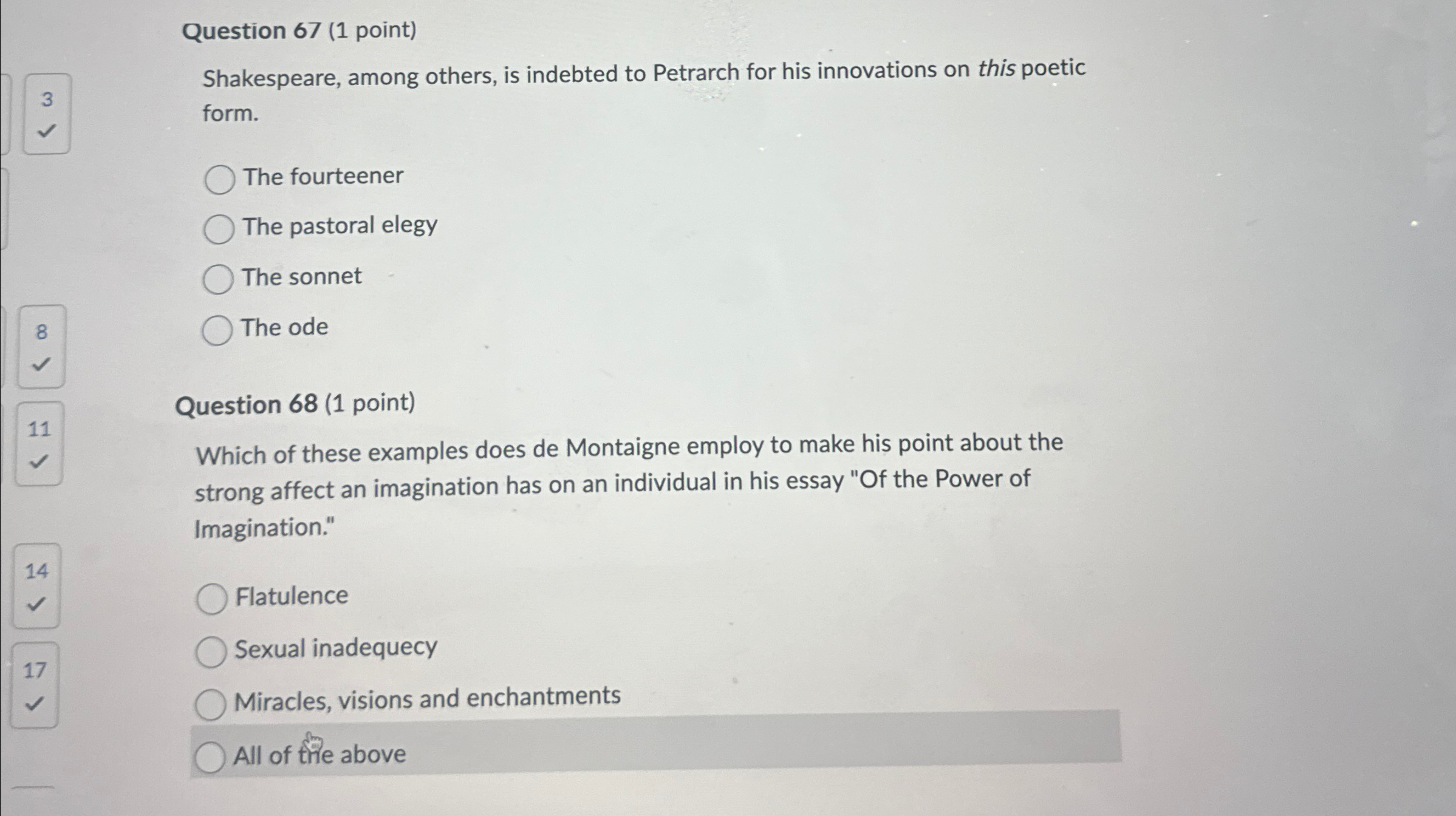 Solved Question 67 (1 ﻿point)Shakespeare, among others, is | Chegg.com