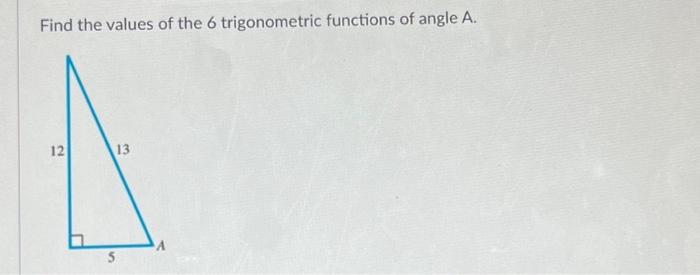 Solved Find the values of the 6 trigonometric functions of | Chegg.com