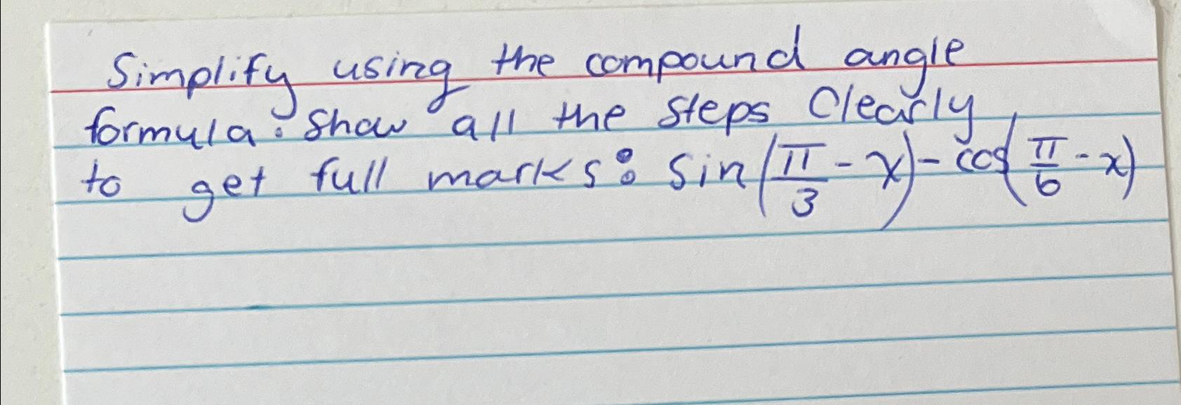 Solved Simplify using the compound angle formula. Show all | Chegg.com