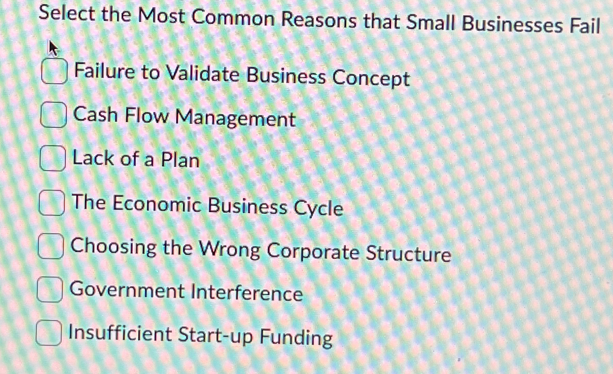 Solved Select the Most Common Reasons that Small Businesses | Chegg.com
