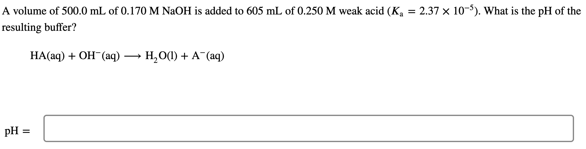 Solved A volume of 500.0mL ﻿of 0.170MNaOH is added to 605mL | Chegg.com